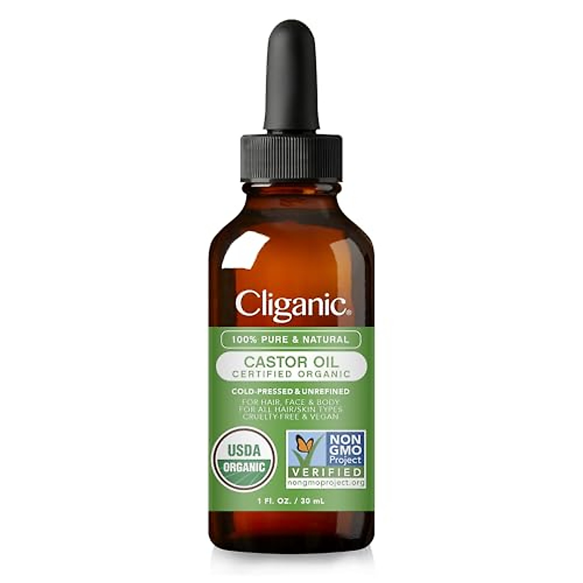 Cliganic Organic Castor Oil, 100% Pure (1oz with Eyelash Kit) - For Eyelashes, Eyebrows, Hair & Skin