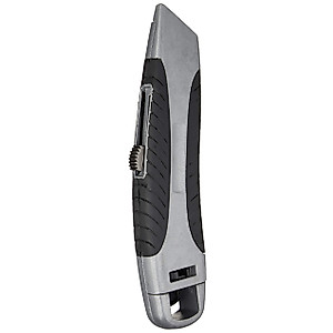 Amazon Basics Soft Grip Retractable Utility Knife with 3 Blades, Black/Silver