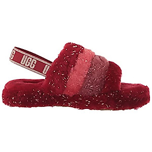 UGG Girls K Fluff Yeah Metallic Sparkle Slipper, Red Multi, 6 Big Kid