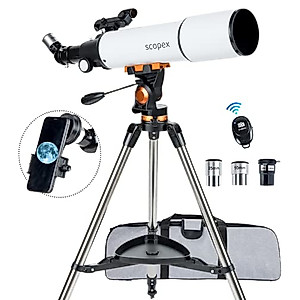 Scopex 80mm Telescope for Adults Astronomy, Kids 8-12 Plus, Smartphone Adapter, Carrying Case.
