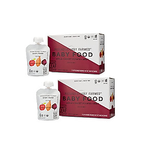 White Leaf Provisions Biodynamic & Organic Baby Food/Snacks — 12 x 3.17 Oz Apple, Sweet Potato & Beet Unsweetened Baby Puree Pouches — Squeezable Baby Food & Toddler Snack