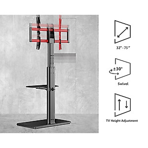 FITUEYES Swivel Floor TV with Wood Base for 32-75 inch TVs Modern Corner TV Stands for Bedroom Height Adjustable Universal Swivel TV VESA 600x400 mm