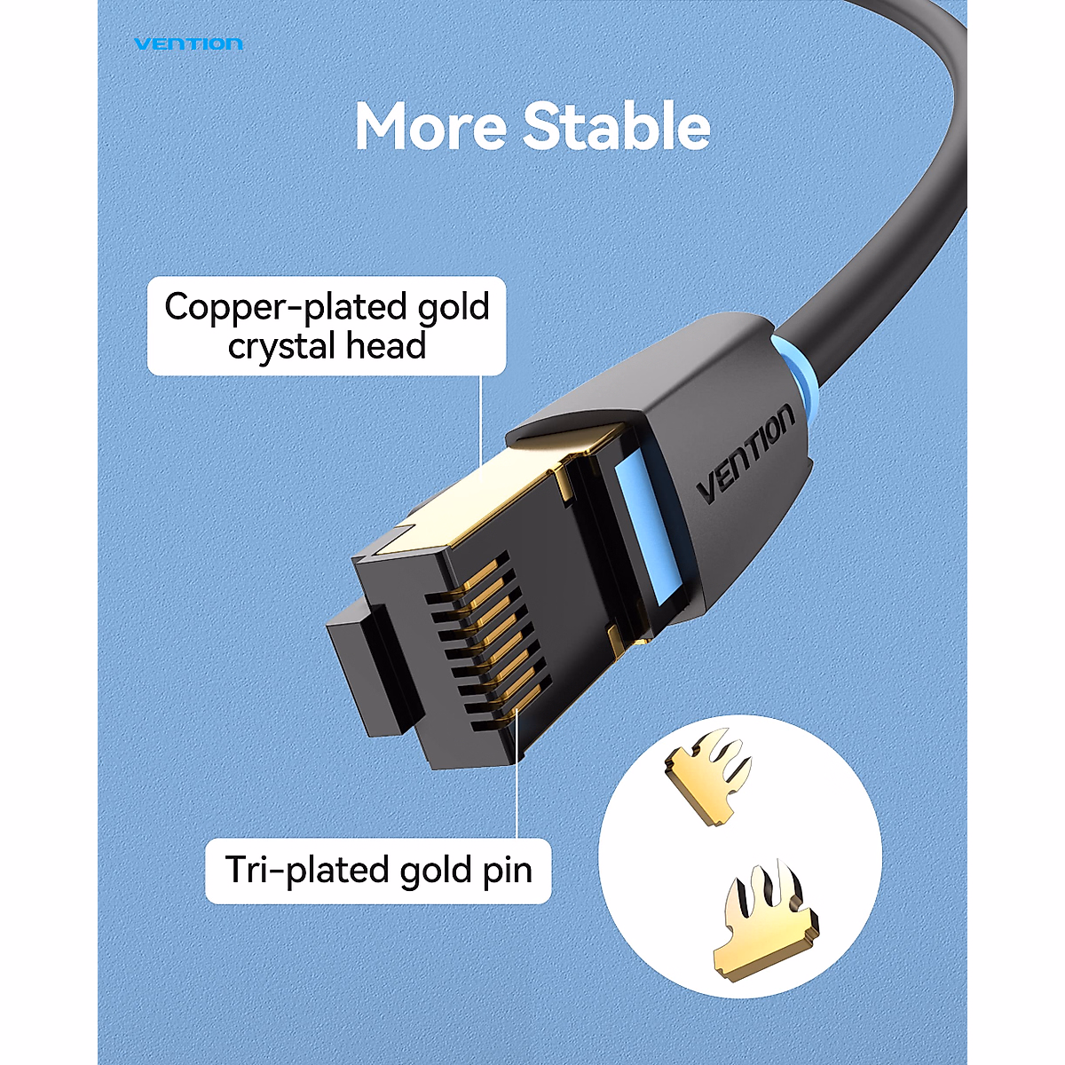 VENTION Cat 8 Ethernet Cable 50ft Cat8 High Speed Internet Network Patch Cord with Gold Plated RJ45 Connector Professional LAN Cable Heavy Duty Waterproof Compatible for Router Patch Pane Modem PS5