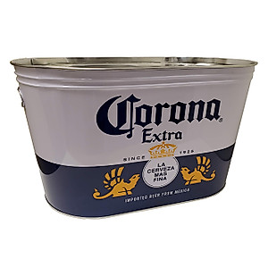 The Tin Box Company Corona Large Party Tub with Cutout Handles Blue and White, 16 x 9.25 x 9.25