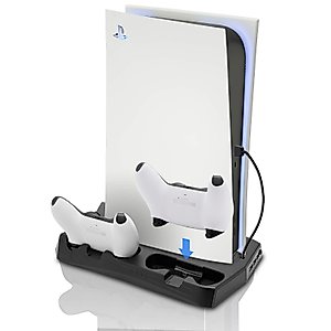 HEATFUN PS5 Cooling Fan Stand, Fast Charger for PS5 Dual Sense Controllers, PS5 Vertical Stand for PS5 Disc & Digital Editions