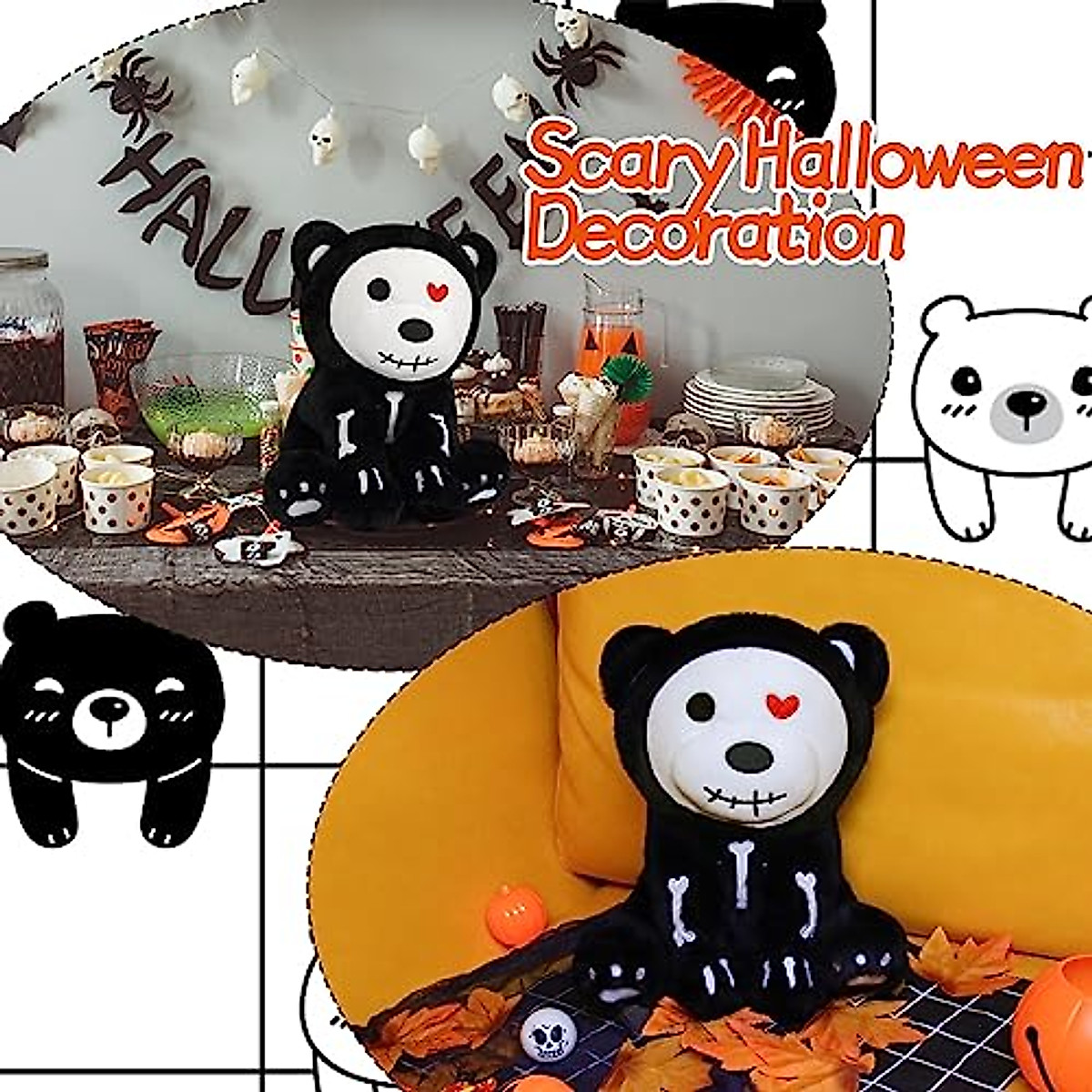 JIZWPOOM Black Teddy Bear Plush, Teddy Bear Stuffed Animals Goth Plush Teddy Bear, Cute Black Bear Toy Stuffed Bear Plushies Gift for Kids Birthday Decoration