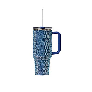 Sip+Sea Grenada 40oz Rhinestone-Encrusted Insulated Tumbler - Premium Bling Stainless Steel Water Bottle with Handle, Double Wall Vacuum Technology, Includes Leakproof Lid and Straw