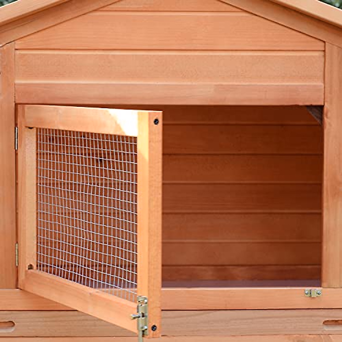 PawHut 2-Story Large Wooden Rabbit Hutch Pet House with Ramps, Lockable Doors, Run Area and Asphalt Roof for Outdoor Use