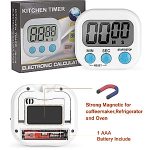 Kitchen Timer (Battery Included), Magnetic Digital Timers Loud Alarm Kitchen Timers for Cooking 2 Pack White, Upgrade Silent Classroom Timer for Kids, Back Stand for Visual Timer