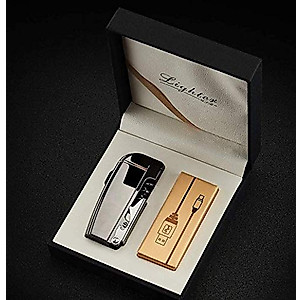 Chawgs 4 in 1 Multifunction Electric Plasma Lighter with Bottle Opener, Dual Arc, Flameless, Windproof, USB Rechargeable, Metal Cigarette Lighters (Gold)