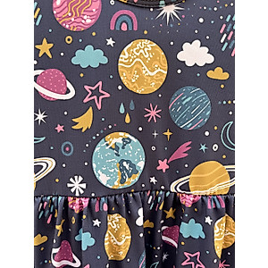 nebljgo Little Girls Dress Flutter Sleeve Toddler Baby Girl Sundress Summer Apparel Space Planets Pearl Dress (6/7T) White