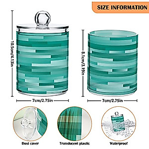 WELLDAY Apothecary Jars Bathroom Storage Organizer with Lid - 14 oz Qtip Holder Storage Canister, Teal Wood Clear Plastic Jar for Cotton Swab, Cotton Ball, Floss Picks, Makeup Sponges,Hair Clips (2 PA