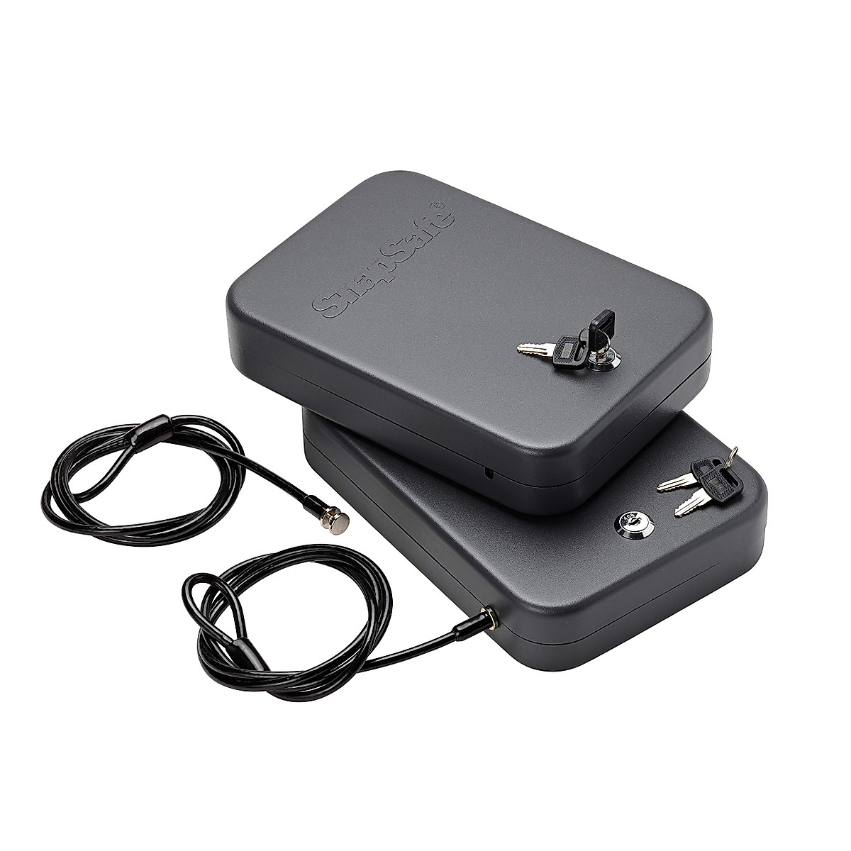 SnapSafe Portable Lock Box for Guns and Valuables, 2 Pack - Includes 2 Lock Boxes (Keyed Alike), 4 Keys, Patented Security Cable - An Ideal Car Gun Safe, TSA Gun Case - XL, Black, 10 x 7 x 2 Inches
