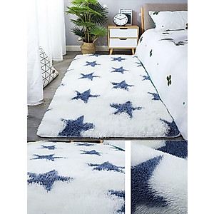 QWINEE Star Shaped Area Rug Indoor Plush Anti Slip Floor Mat Soft Carpet for Living Room Bedroom Home Decortion White 24"x71"