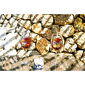 Antoni Barcelona Large wine glasses 29Oz Sagrada Originals hand painted mouth blown Handcrafted unique gifts birthdays weddings Authentic glassware Set 2 stained crystal Artistic Gaudi lovers