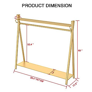 Clothes rack Gold, Freestanding Industrial Garment Rack with Double shelves Multi-functional Bedroom Hanging Clothing Rack,Heavy Duty Movable Coat Rack for Organizing Clothes and Shoes (59'' L)