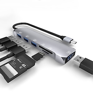 USB C to USB 3.0 Hub for iPad Pro 11/ iPad Mini/MacBook Air 6 in 1 Multifunction SD MicroSD Adapter for MAC