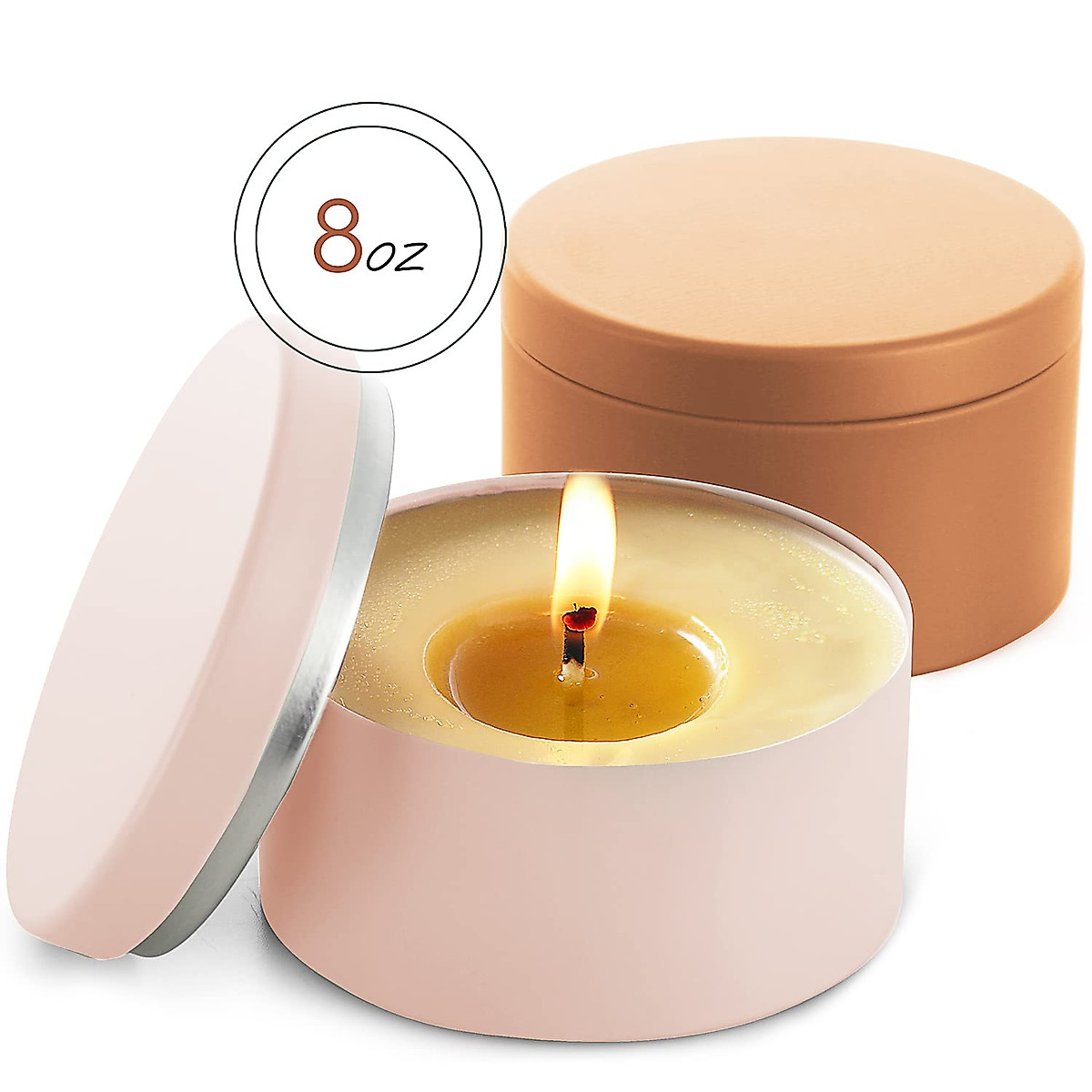 Hearth & Harbor Tin Candle Jars for Making Candles - DIY Candle Containers with Lids - Metal Candle Jars - Bulk Tins Storage for Candle - (12 Pieces) - (8 Ounces) - Solid Peach and Copper