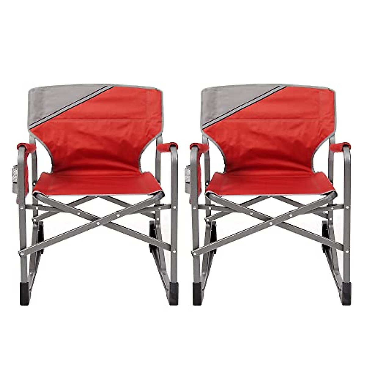 MacSports MacRocker Outdoor Foldable Rocking Chair | Portable, Collapsible, Springless Rockers with Rust-Free Anti-Tip Guards for Camping Fishing Backyard | Red (2 Pack)