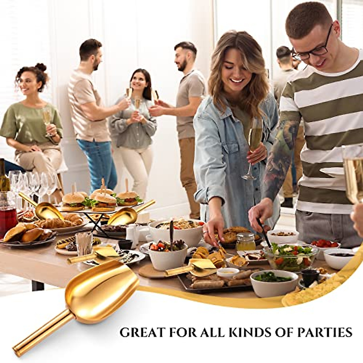 Roshtia 12 Pieces Gold Ice Scoops 5 oz Stainless Steel Mini Scoop Candy Scoops for Kitchen Dispenser Buffet Jars, Scooping Coffee Bean, Sugar, Flour, Spice