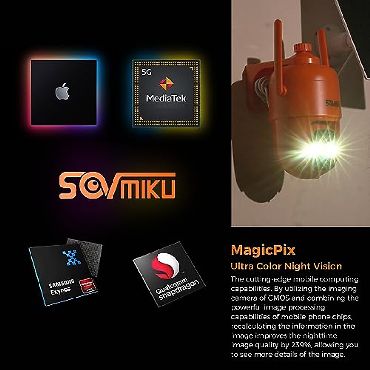 Sovmiku Hephaestus X1 2K Active Defense Solar Security Camera Wireless Outdoor, 2-years Free Cloud Storage, Easy to Setup, Starlight Color Night Vision, Two Way Audio, Audible Flashlight Alarm,SD Slot