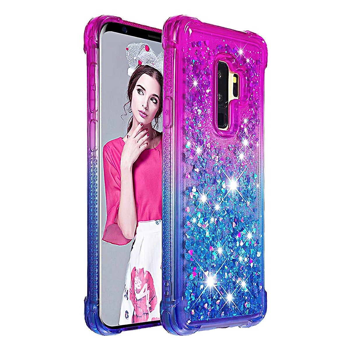 ONV Silicone Case Compatible with Samsung Galaxy S9 Plus - Shinny Color Phone Case Shock Absorb with Flow Sand Bumper Anti-Drop Soft Ultra Shell for Samsung Galaxy S9 Plus Cover TPU [JB] - P&Blue