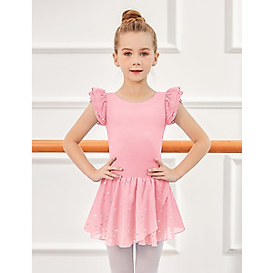 Arshiner Girls Ruffle Sleeve Ballet Dance Dress Tutu Skirted Leotard, 4-5 Years, Ballet Pink