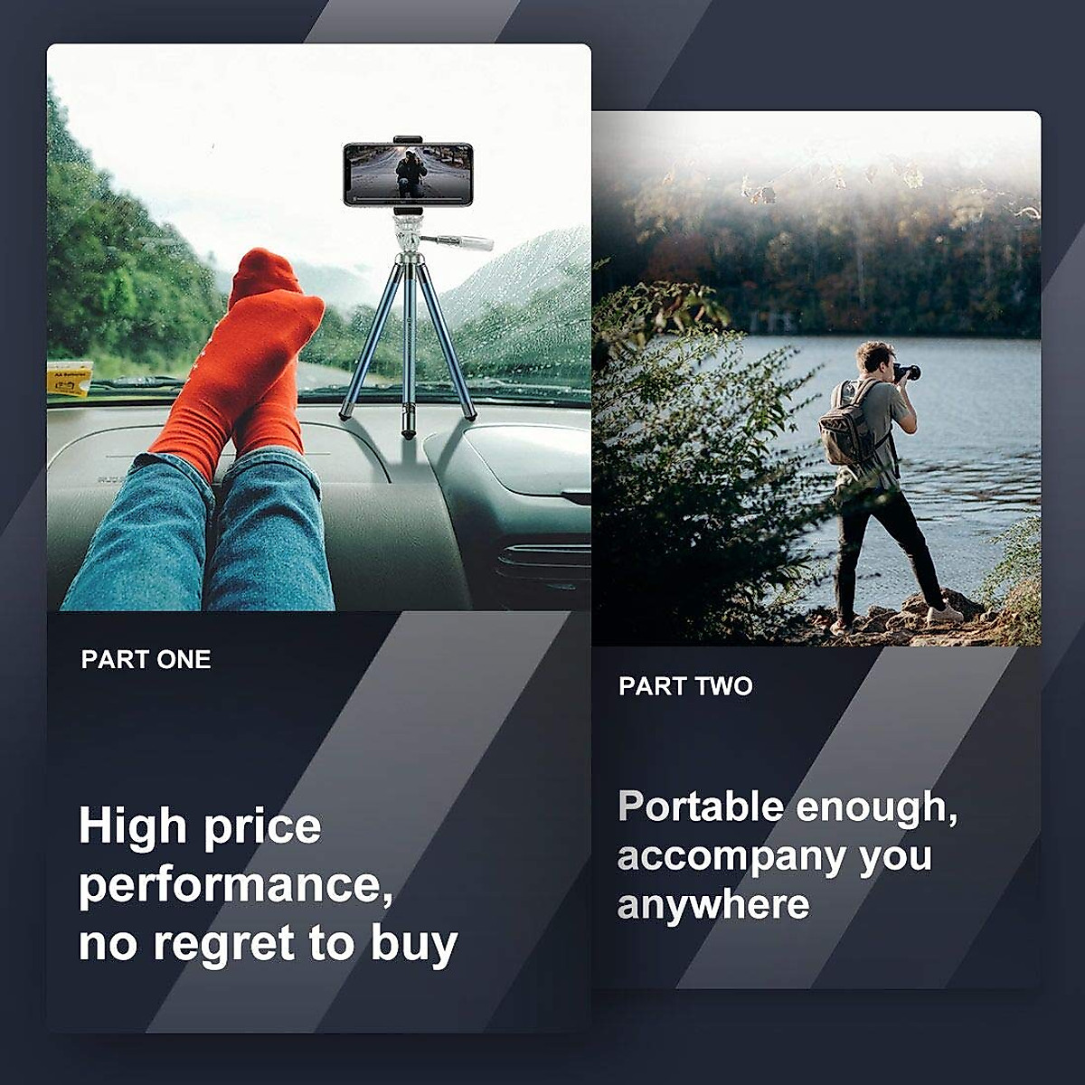 Phone Tripod Fotopro 40 Inch Lightweight Travel Tripod for iPhone Camera with Bluetooth Remote Phone Mount Portable Camera Tripod Stand for Vlogging Video Blue