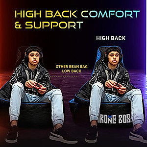 Gaming Bean Bag Chair for Adults [Cover ONLY No Filling] with High Back - Fun Gaming Sofa - Big Bean Bag Chairs for Teens and Kids - Dorm Chair - Gamer Beanbag Gaming Chair (Black/Blue)