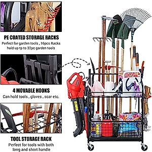 Mythinglogic Garden Tool Organizer for Garage-Yard Tool Racks with Wheels,Garage Organizers and Storage Hold Garden Tools,Yard Tool Holder for Garage/Shed,Garden tool stand