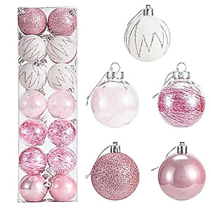 CHICHIC 2.36” 28Pcs Christmas Ornaments for Christmas Tree Decorations Christmas Ball Ornaments Christmas Tree Ornaments Sets Shatterproof Xmas Balls Bulbs for Christmas Decoration,Pink White