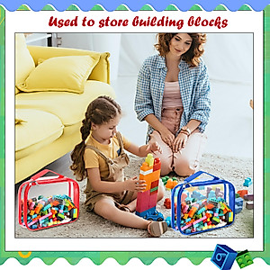 Sanwuta 3 Packs Toy Storage Bags with Zipper, Clear PVC Organizing Bags, Waterproof Toy Bags for Board Games, Building Blocks, Toys and Kids Books (Red, Blue, Yellow,12.6 x 9 x 2.36 Inch)