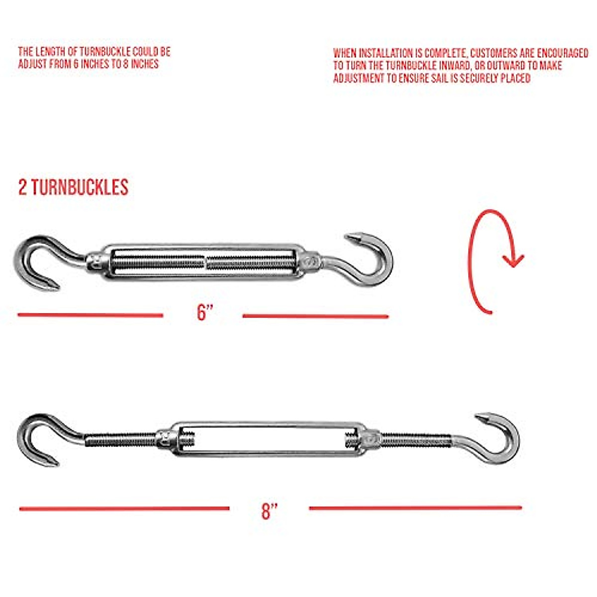 E&K Sunrise Sun Shade Sail Canopy Installation Complete Hardware Kit- for Triangle Sun Shade Sail Installation- 6 Inches, Stainless Steel, Super Heavy Duty Set of 1