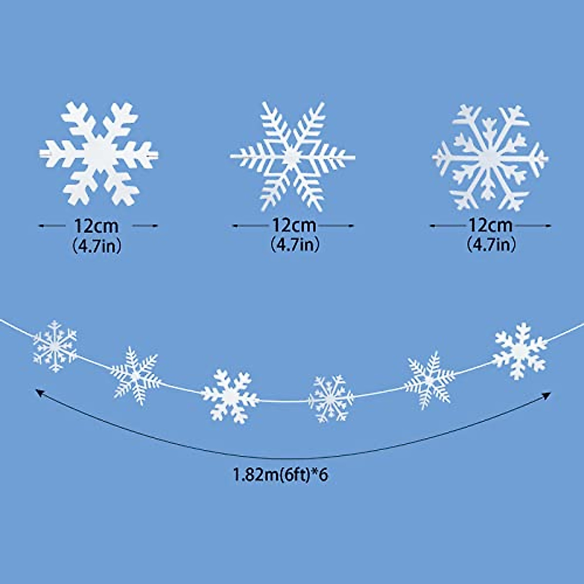 Zwiebeco 36Ft White Paper Snowflakes Garland Hanging Snowflake Bunting Banner Streamers for Winter Wonderland Frozen Christmas New Year Wedding Birthday Baby Shower Party Office Bar Home Decorations