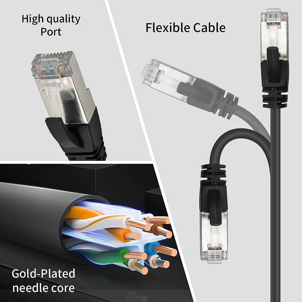 Duttek RJ45 Splitter Ethernet, RJ45 Ethernet Port Splitter, RJ45 1 Male to 2 Female Adapter for Ethernet Cat 5/CAT 6 LAN Ethernet Cable Extender Surf Online at The Same time 50cm/1.64 FT (1 Pair)