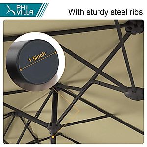 PHI VILLA 13ft Large Patio Umbrella Double-Sided Twin Outdoor Market Umbrella with Crank, Beige