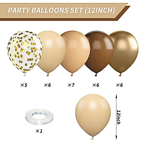 Brown and Gold Balloons, 12 Inch Retro Brown Cream Balloon, Metallic Sand Gold Brown Beige Balloons, Apricot Neutral Gold Balloons for Birthday Baby Shower Jungle Boho Wedding Decorations