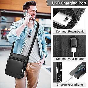 Messenger Bag for Men,Compact Small Shoulder Crossbody Bag with USB Charging Port,11.3 Inch Waterproof Lightweight Anti-theft Satchel Side Bags Crossbody Bag for Men Women College Work Travel Casual