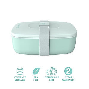 Bentgo Classic - All-in-One Lunch Box - Modern Bento-Style Design Includes 2 Stackable Containers, Built-in Plastic Utensil Set, and Nylon Sealing Strap (Coastal Aqua)