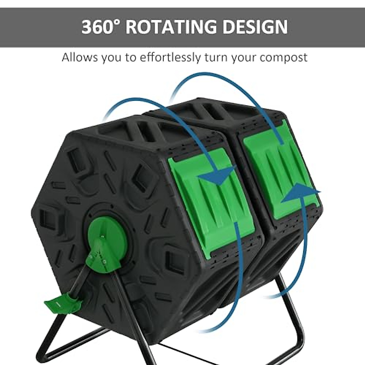 LUCKYERMORE Dual Chamber Tumbling Composter, 2-17.2 Gallon Outdoor Rotating Compost Tumbler Bin with 2 Sliding Doors and Lockable Brake for Garden Yard