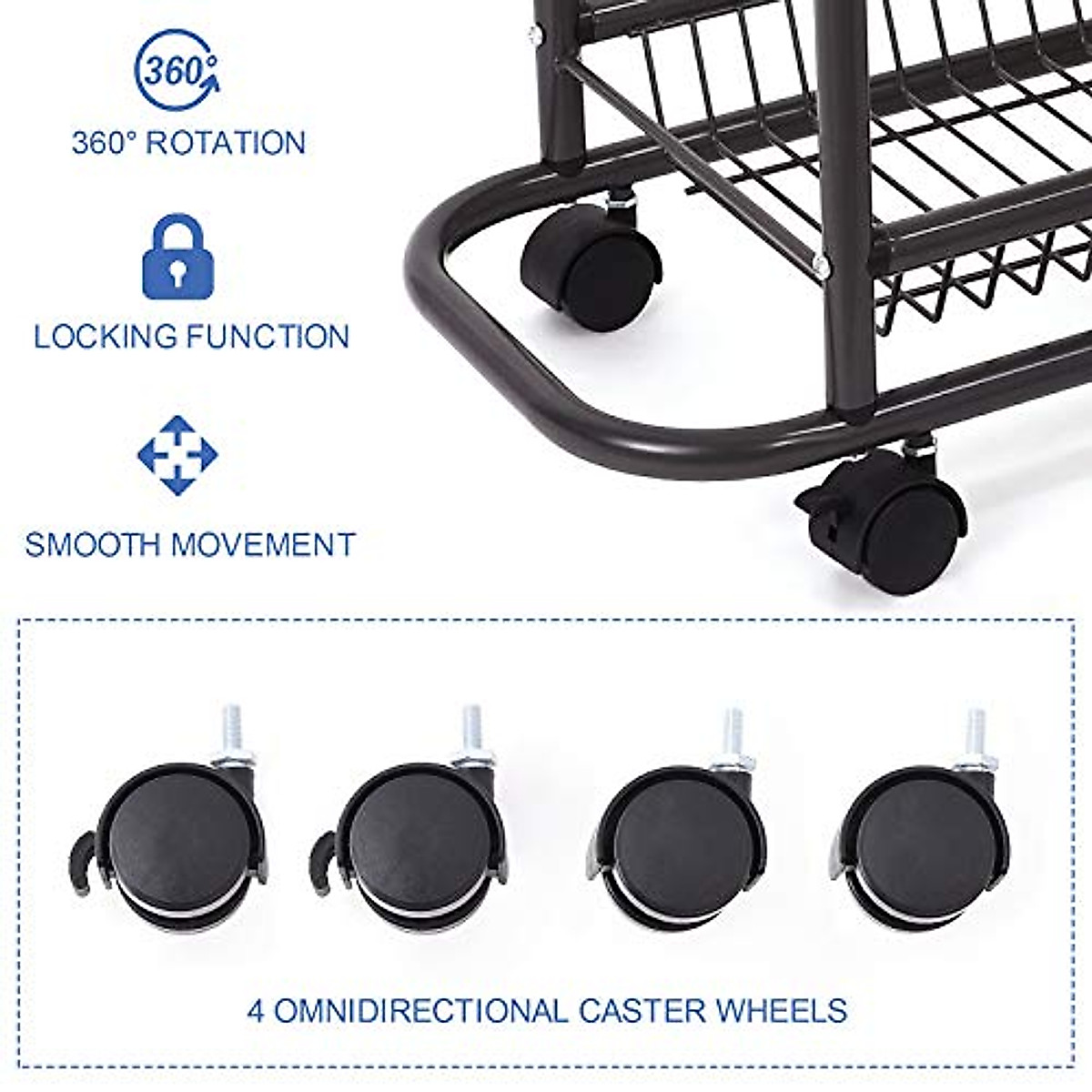 Lucalda Laundry Sorter Cart Movable Bathroom Organizer Gray Laundry Storage Baskets with Heavy Duty Rolling Wheels 3-Tier Storage Shelves with 1 Bag for Clothes