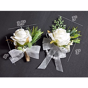 Rikyo Rose Wrist Corsage Wristlet Band Bracelet and Men Boutonniere Set, Corsage for Prom,Bride Hand Flower Flowers Ceremony,Wedding Party Prom Decor,DIY Petals Hair Hat Wreath (Black)