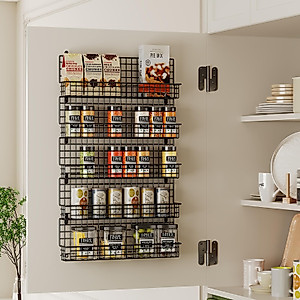 Spice Rack Organizer Wall Mounted 5-Tier Stackable Hanging Spice Jars Storage Racks,Great for Kitchen and Pantry,Up to Storage 48 Jars(Patent No.:D909138S)