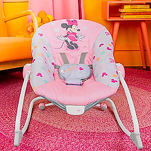 Bright Starts Disney Baby Minnie Mouse Infant to Toddler Rocker with Vibrations and Removable-Toy Bar - Forever Besties, Newborn +