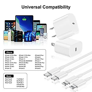 2Pack iPhone Fast Charger - Apple MFi Certified - 20W USB C Wall Charger with 6Ft Type C to Lightning Cable for iPhone 13 12 11 14 Pro XR XS Max X 8 Plus iPad AirPods - Supports Power Delivery(White)