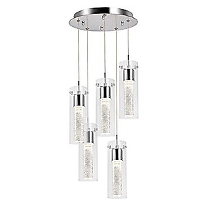 Hykolity 5-Light Pendant Ceiling Fixture, Integrated LED Kitchen Lighting, 30W (180 Watt Equivalent) CRI 90+, 2250lm Premium Bubble Glass with Chromed Finished ETL Listed