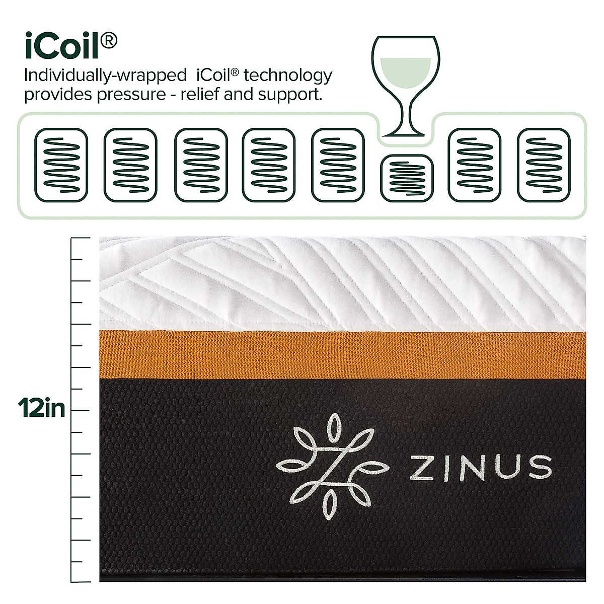 ZINUS 12 Inch Cooling Copper ADAPTIVE Pocket Spring Hybrid Mattress, Full, Moisture Wicking Cover, Cooling Foam, Pocket Innersprings for Motion Isolation, Mattress in A Box