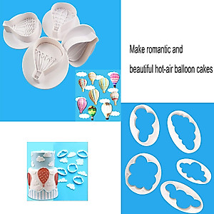 9Pcs Balloons and Cloud Cake Decoration Fondant Mold Set Hot Air Balloon Cookie Cutters for Chocolate Candy Baking Pastry Cookie Sugar Craft
