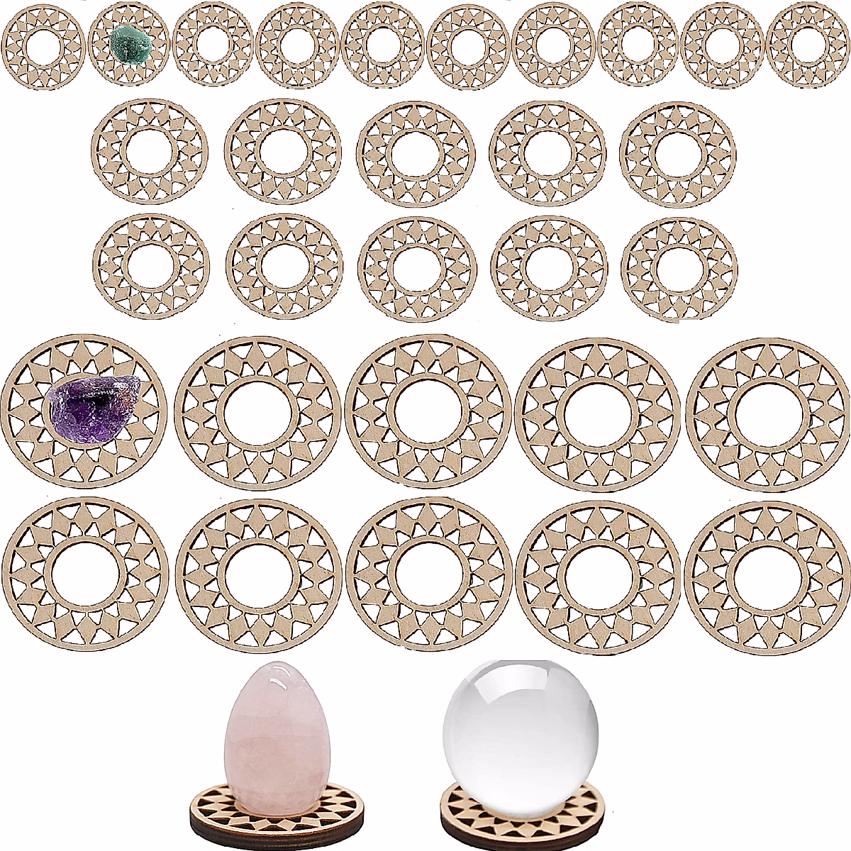 Nwsrayu 30 pcs 3 sizes Wood Crystal Ball Stand for 30 - 150 mm Sphere, Wooden Mini Sphere Holder, Crystal Ball Display (10S+10M+10L)