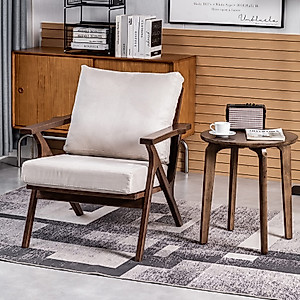 UNICOO - Mid Century Chair, Retro Upholstered Accent Armchair, with Wood Frame and Removable Cushions, Large Leisure Slipper Chair for Living Room/Bedroom (U2279-Beige)